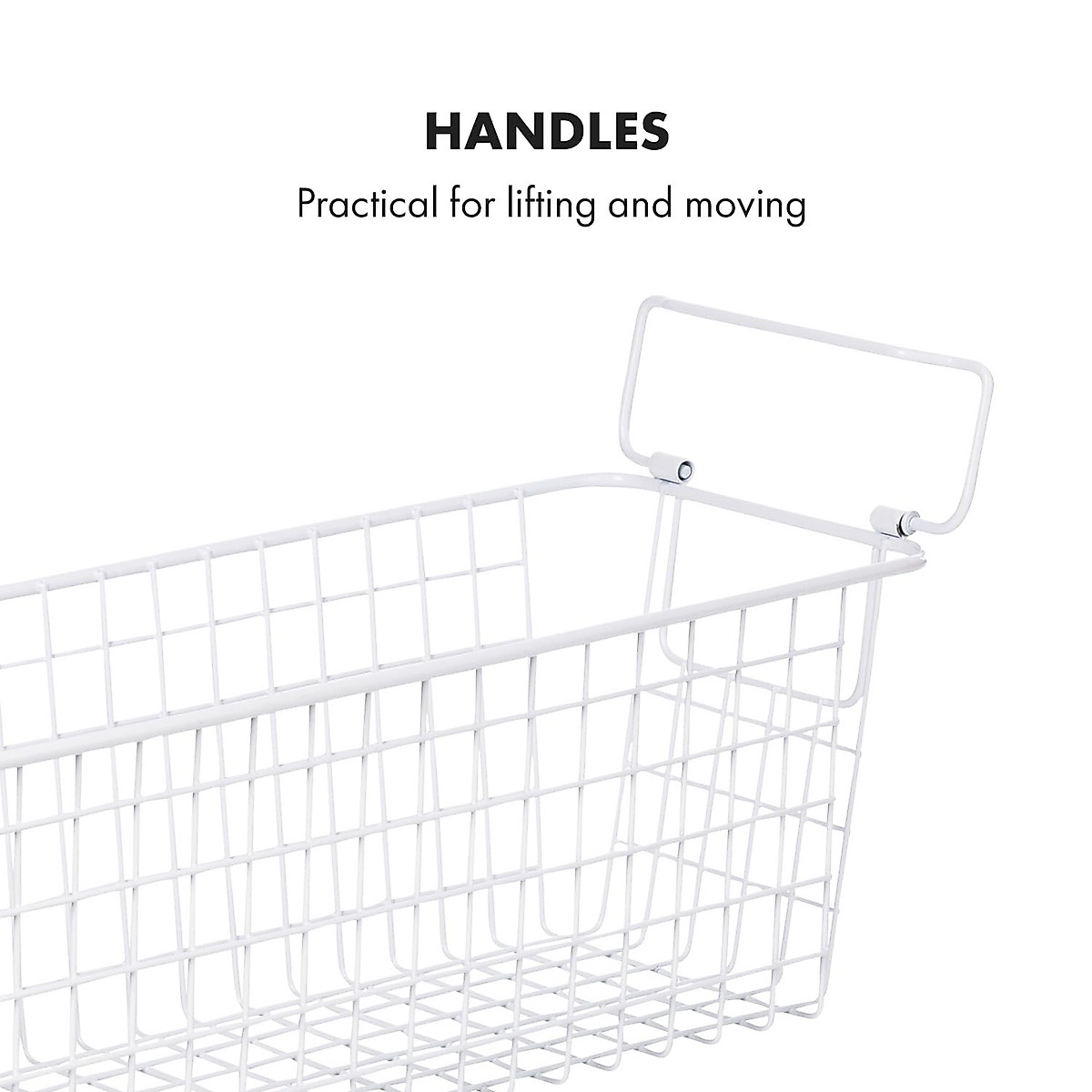 Granrosi Stackable Wire Baskets for Organizing - Set of 2 White Wire Storage Baskets with Handles; Freezer Baskets; Snacks & Chips Organizer for Pantry