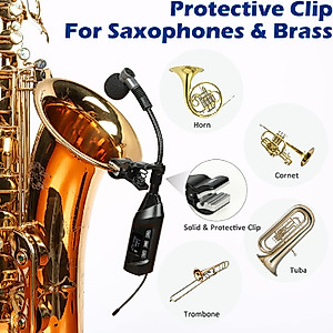 SGPRO Wireless Saxophone Microphone System, Clip-On Instrument Microphone for Sax and Trumpet, Preset EQ & Echo Level 196 Ft Transmission Rechargeable Compact Transmitter and Receiver 4.5 Hours