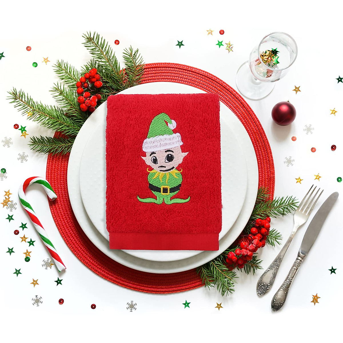 Ruiyun Christmas Kitchen Hand Towels with Christmas Card and Wall Hooks, 3 Pack 1OO% Cotton Super Soft, Absorbent, Drying, Cleaning for Kitchen, Dish, Bathroom, Embroidered Xmas Decoration Party