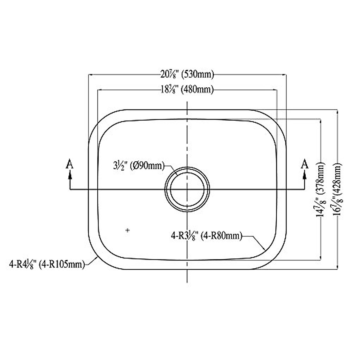 Dawn ASU103 Undermount Single Bowl Sink, Polished Satin