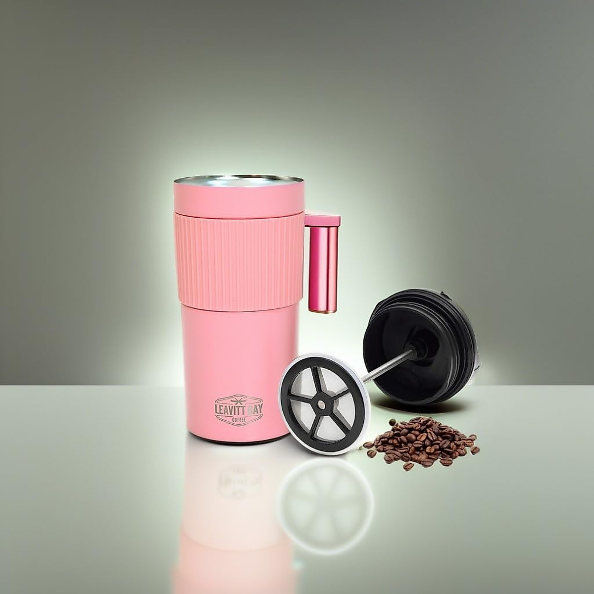 Portable French Press Travel Mug (15oz) - Stainless Steel & Double Wall Vacuum Pink Coffee Maker – Single Serve French Press for Travel, Home, Office, or Camping - No Leak Coffee or Tea Press Tumbler