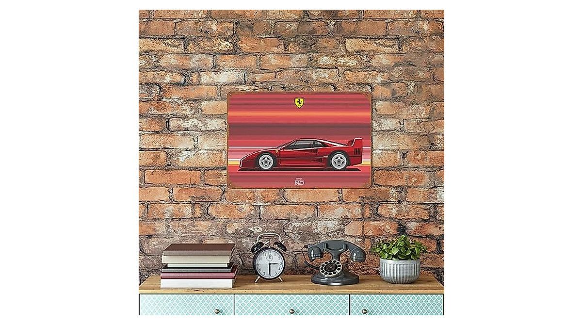 FERRARI F40/CAR FLAT VECTOR PosterMetal Sign Retro Wall Decor for Home ...