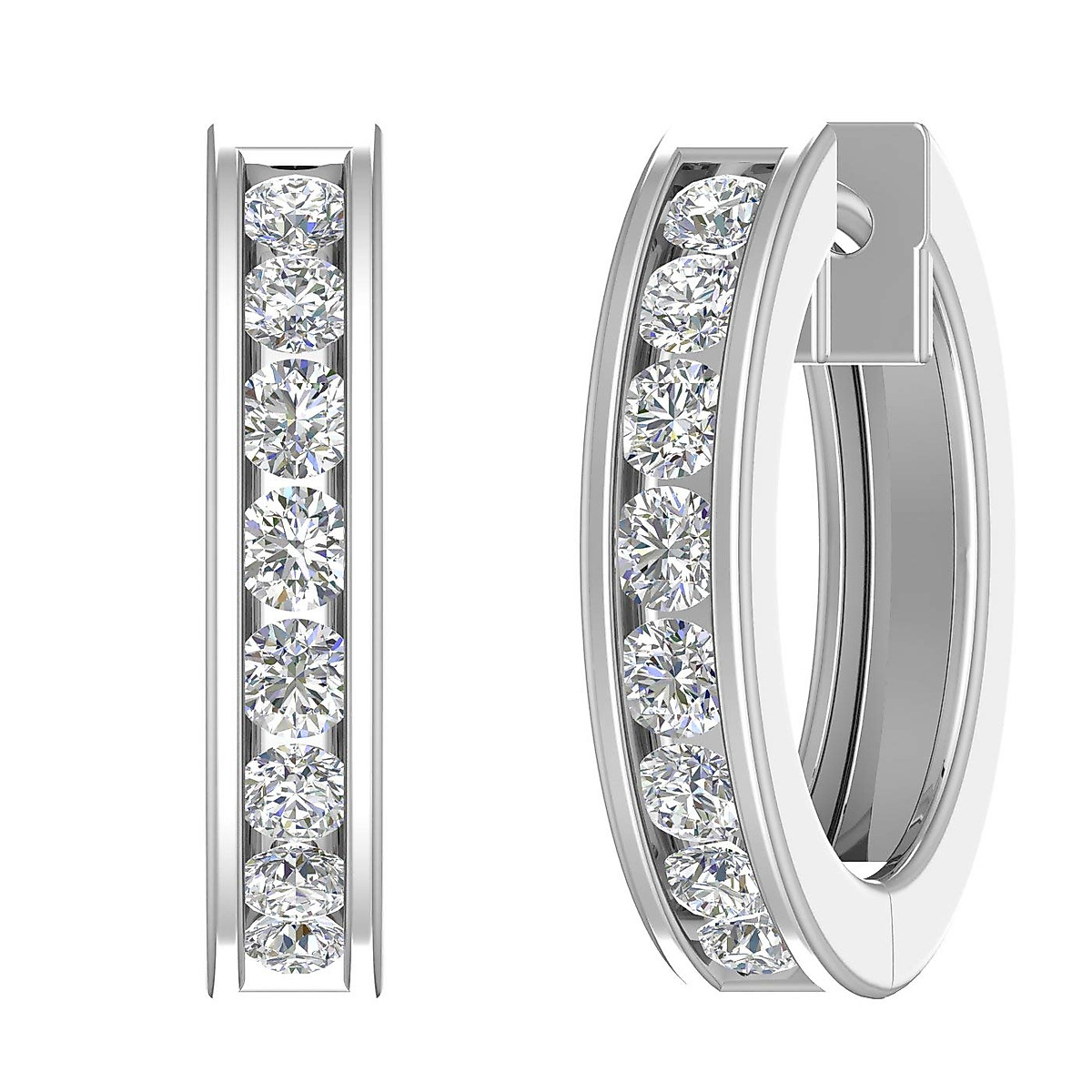1/2 Carat Channel Diamond Hoop Earrings in 14K White Gold