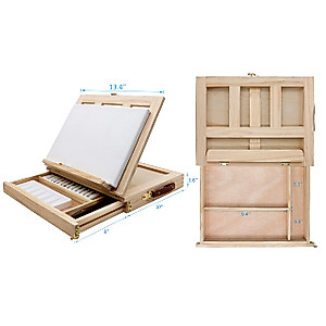 LUCYCAZ Tabletop Easel Set - Easel for Painting Canvases, Painting Easel Kits for Kids and Adults with Wood Canvas Stand, 12 Colors Acrylic Paints, 2 Brushes, Plastic Palette and Palette Knives