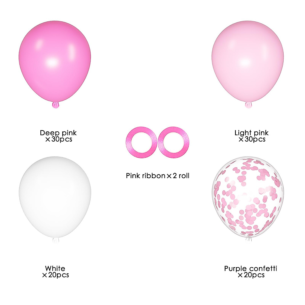 OWill 100pcs Balloons Pink White and Confetti 12 Inches Pink Latex Balloons, Pink Confetti Balloons for Birthday Baby Shower Wedding Party Supplies Arch Garland Decoration