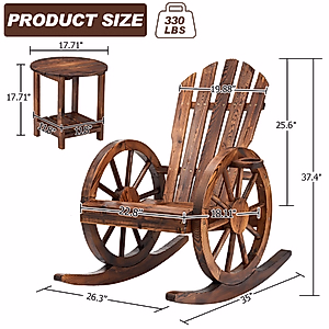 Spurgehom 3 Pieces Outdoor Wood Rocking Chair Set, 2 Patio Decor Yard Glider Rocking Chairs with 1 Side Table, Adirondack Rocking Chair for Porch Lawn Garden Balcony Poolside, Brown