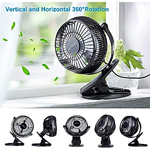 KEYNICE USB Desk Fan, 4 inch Stroller Fan, Mini Clip on Fan, 2 Speed Portable Quiet Fan, 360° Rotate USB Fan for Home, Office and Camping(Black)