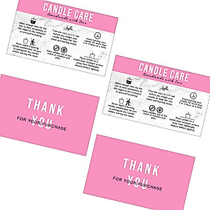 Handmade Candle Care Instruction Card, Card, for Makers Soy Bees Wax Coconut Essential Oils Black with White, 50 Pack 3.5 x 2 inches (Pink)