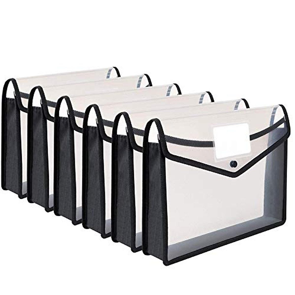 ABC life Plastic File Folder Poly Pockets Envelope Expanding File Wallet A4/Letter Size, 6 Pack Large Document Folder with Button Closure,Waterproof Transparent Accordion File Pouch for School/Office