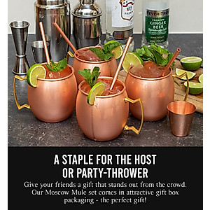 will's Moscow Mule Copper Mugs - Set of 4-100% Pure Solid Copper Mugs - 16 oz Premium Gift Set with 4 Cocktail Copper Straws, Shot Glass and Recipe Booklet (Set of 4)