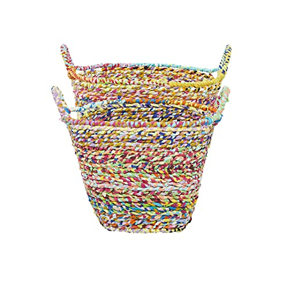CosmoLiving by Cosmopolitan Cotton Round Storage Basket with Handles, Set of 2 16", 14"H, Multi Colored