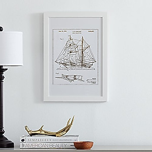Amazon Brand – Stone & Beam Modern Gold Ink Reprint of Sailing Ship Patent, White Frame, 15" x 21"