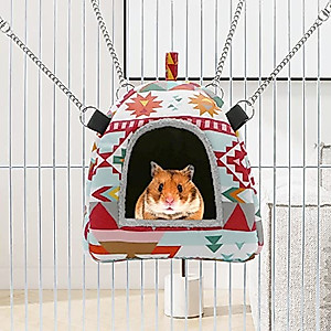 Hamster Tent Bed Winter Warm Hammock Sleeping Bed for Gerbil Rat Sugar Glider Squirrel Hedgehog Small Birds (M, Pink Ethnic)