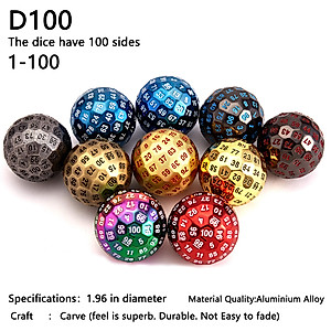 DND Metal Dice Set ,100 Sided die Dungeon Dragon Dice Skull Splitter Polyhedral The New D100 Giant Metal Dice Set D&D (The Diameter of 1.97in)