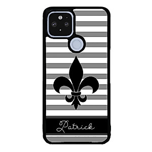 Fleur De Lis Black White Personalized Black Rubber Phone Case Compatible With Google Pixel 8 Pro, 8a, 8, 7a, 7, Pixel 7 Pro, 6a, Pixel 6 Pro, 6, 5, 4a 5G, 4a 4G, 4, 4 XL, 3a, 3a XL, 3, 3 XL, 2 XL