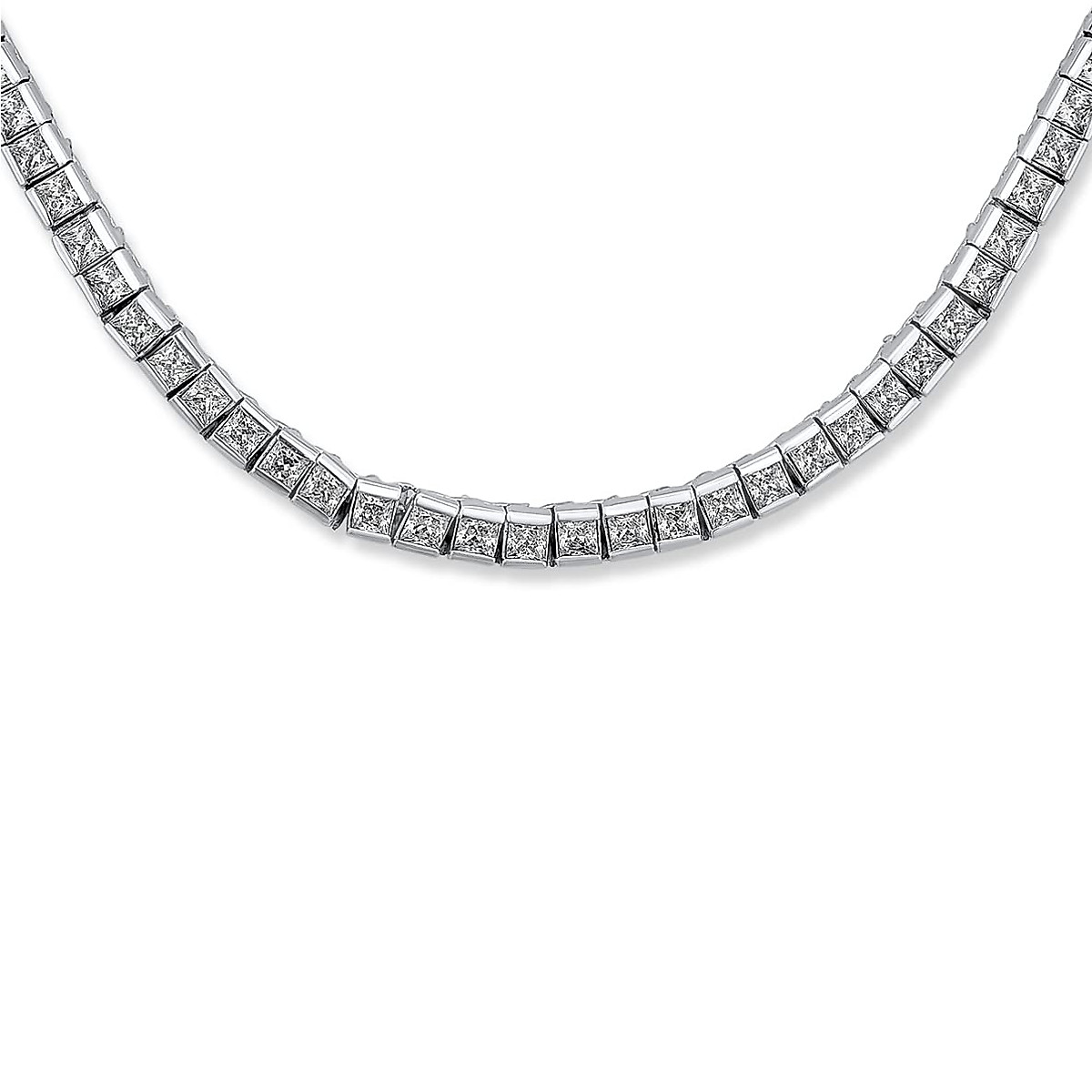 Bling Jewelry Classic Traditional Bridal Cubic Zirconia AAA CZ Square Princess Cut Channel Set Tennis Necklace Collar for Women Wedding Prom Silver Plated