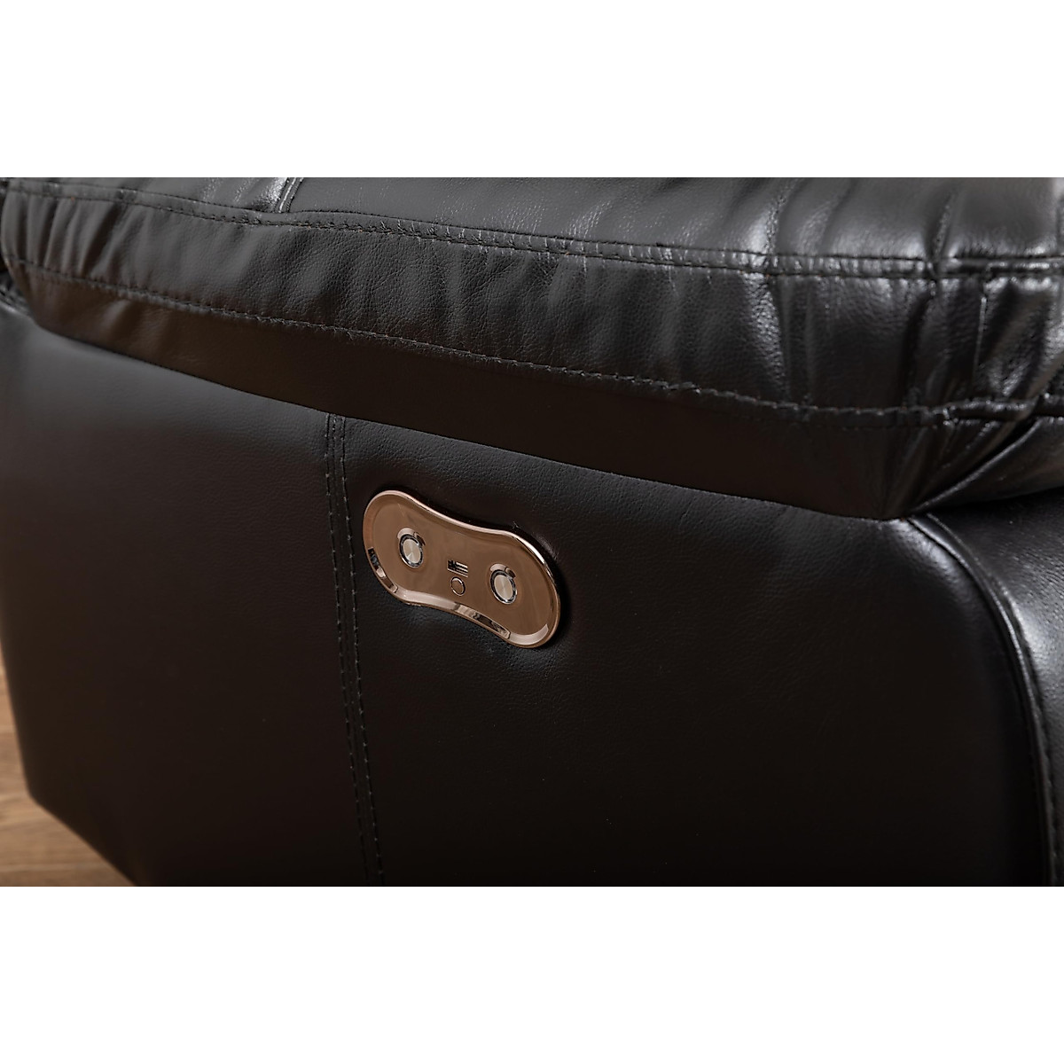 Kingway Power Recliner Chair Sectional Couches with LED Light for Living Room, Electric Faux Leather Reclining Sectional Couch Sets with Storage Console for Home, Black