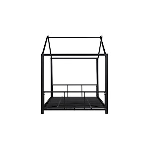 PVWIIK Twin Size Montessori Toddler Floor Bed with Headboards and Footboards, Metal House-Shaped Bed Frame with Soundproof Strip for Girls and Boys, Kids Playroom, No Box Spring Needed (Black)