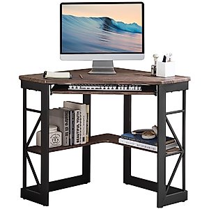VECELO Corner Computer Desk 41 x 30 inches with Smooth Keyboard & Storage Shelves for Home Office Workstation,Rustic Brown