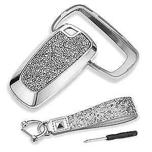 Royalfox(TM) 3 4 5 Buttons 3D Bling keyless Entry Remote Smart Key Fob case Cover for 2017 2018 2019 2020 2021 2022 Ford Mustang Explorer Edge Fusion F150 F250 F350 F450 F550 (Silver)