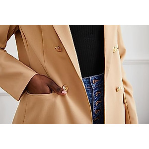 Hdieso Women's Solid Color Casual Long Sleeve Lapel Button Blazer Jacket Khaki