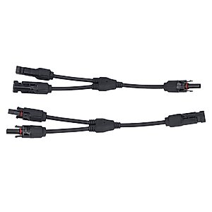 Solar Connector y Branch Parallel Adapter Cable Cord, 2 to 1 Panel Connector Plug Tool Kit, 2 Side Built in Lock, Brass PPO Material Waterproof for Photovoltaic System