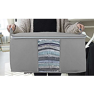 Sorbus Foldable Storage Bag Organizer Set, Large Clear Window & Carry Handles, Great for Clothes, Blankets, Closets, Bedrooms, and More (Gray)