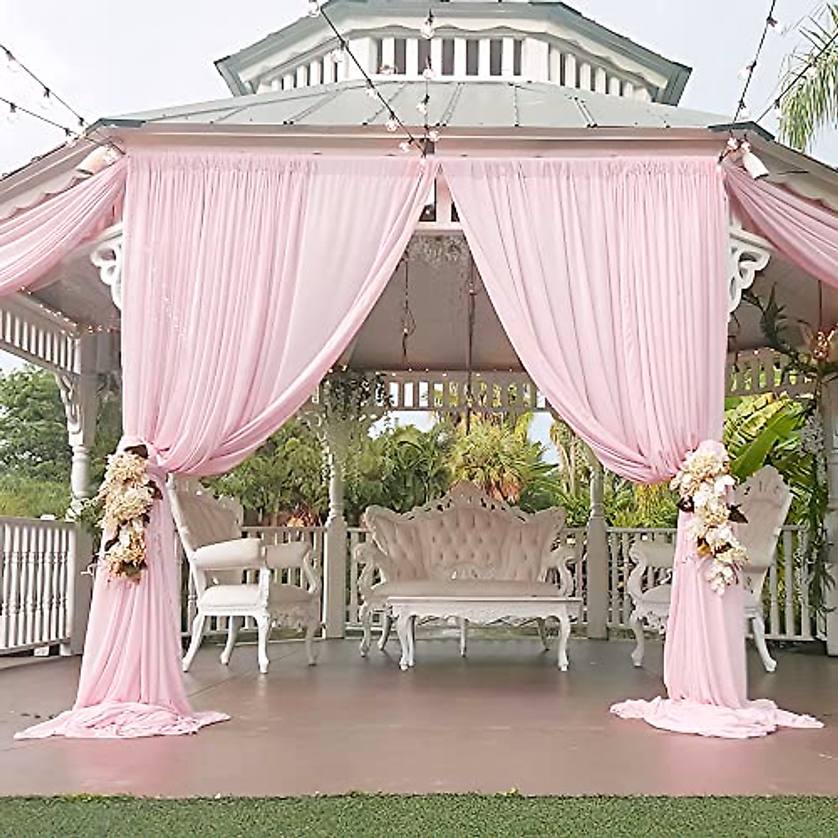 Party Backdrop Background Pink Chiffon Fabric Curtains 10ft x 10ft for Wedding Photo Backdrop Baby Shower Decoration
