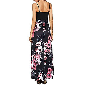 Newshows Womens' Summer V Neck Spaghetti Strap Sleeveless Casual Split Vestidos Beach Long Maxi Dress Trendy(Floral 02,L)
