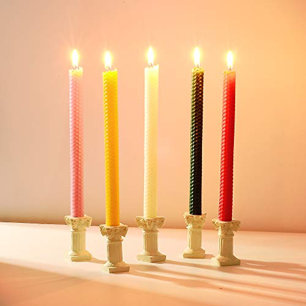 100% Pure Beeswax Handmade Taper Candles (Rose Pink) - 10 Inch Smokeless Dripless Pair - Natural Subtle Honey Smell - Elegant Honeycomb Design — by Galánta & Co.