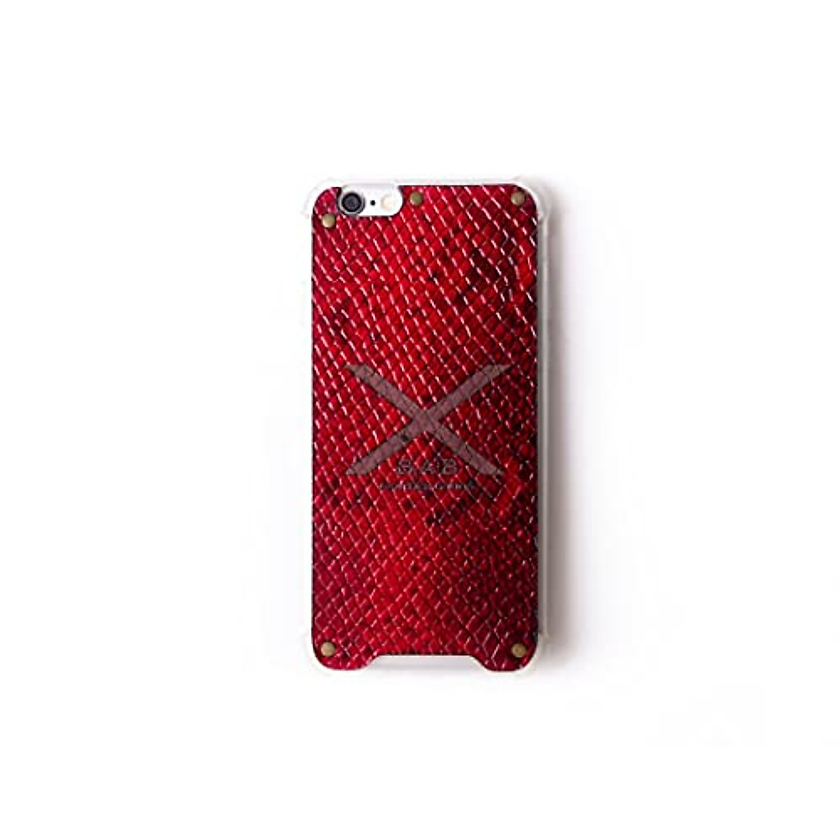 Luxurious Genuine Varnished Python Pattern Leather Case for iPhone. Engraved and Laser-Cut with 5 Bronze Rivets.- F036 (iPhone XR, Varnished Red Python)