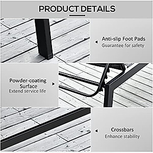 Outsunny Chaise Lounge Outdoor Pool Chair with Wheels, Five Position Recliner for Suntanning, Sunbathing, Steel Frame, Teslin for Beach Yard, Patio, Black