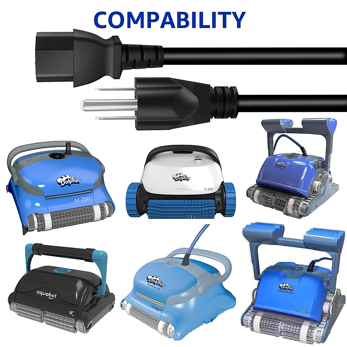 Aomitop 6FT Replacement 3 Prong Power Cord for Maytronics Dolphin Cleaners Power Supply (125V 10A)