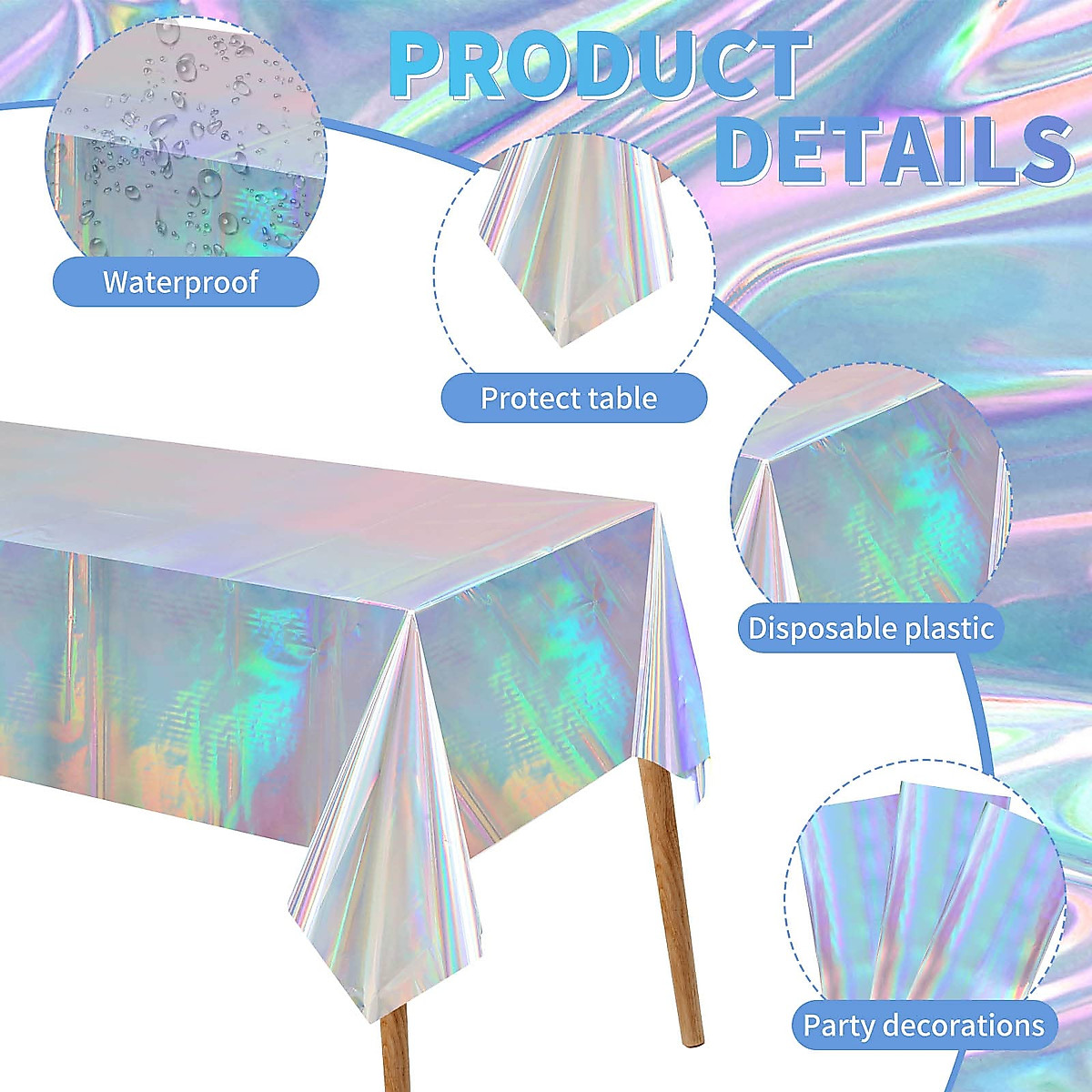 3 Pack Iridescence Plastic Tablecloths Shiny Disposable Laser Table Covers 54 x 108 Inch Sparkle Holographic Foil Tablecloth Iridescent Bridal Wedding Christmas Birthday Party Decoration (3, Laser)