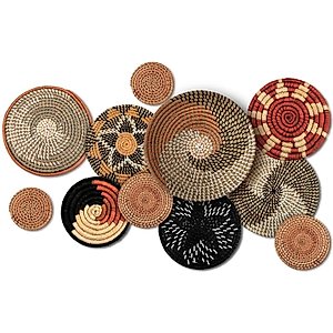 11 Pcs Boho Wall Basket Decor Decorative Bulrush Woven Basket Wall Decor Boho Art Round Farmhouse Hanging Baskets for Kitchen Rustic Home Summer Decorations, Multi Sizes(Classic)