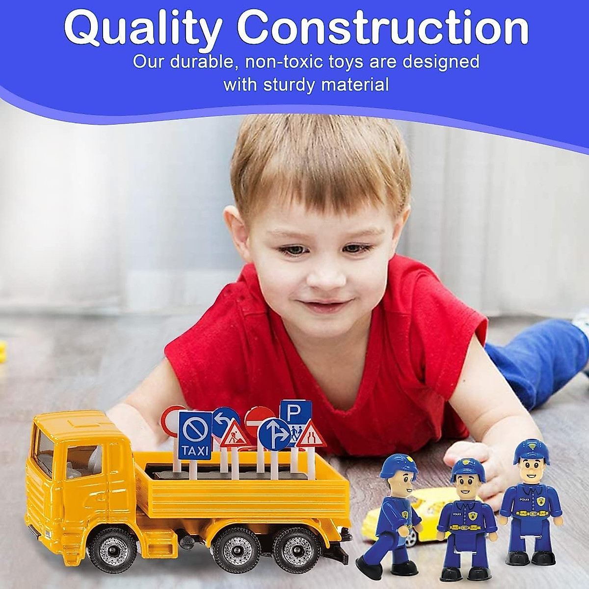 FUNERICA Police Officer Toy Figures- 4 Detailed Policeman & Police Chief - Imaginative Play Police Action Figures for Toddlers & Kids Roleplay - Little People Figurines - Mini Community Helpers