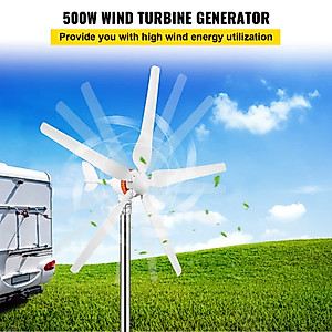 VEVOR Wind Turbine Generator, 12V/24V Wind Turbine Kit, 500W Wind Power Generator with MPPT Controller 5 Blades Auto Adjust Windward Direction Suitable for Terrace, Marine, Motor Home, Chalet, Boat
