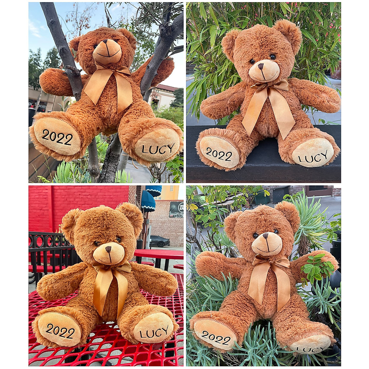 Personalized Stuffed Teddy Bear Gift for Her, Him, 16 Inch - Cute Custom Brown Bear with Your Name and Year on The Feet