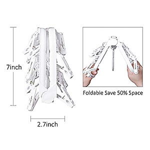 Annaklin Foldable Clip Hangers with 26 Drying Clips, Underwear Hanger with Clips, Plastic Laundry Clip and Drip Drying Hanger for Socks, Bras, Lingerie, Clothes, Sturdy, White
