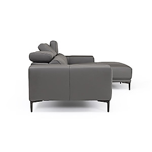 ZURI Rousso Leather Sofa with Ratcheting Headrests - Right Chaise - Slate