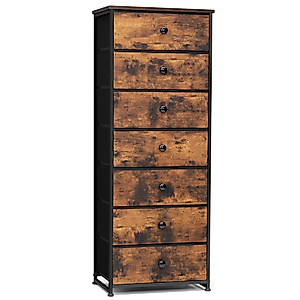 Crestlive Products Tall Dresser, 7-Drawer Fabric Storage Tower, Chests of Drawers - Vertical Organizer Unit for Bedroom, Hallway, Entryway, Nursery, Closets -Wood Top & Handles (Rustic Brown)