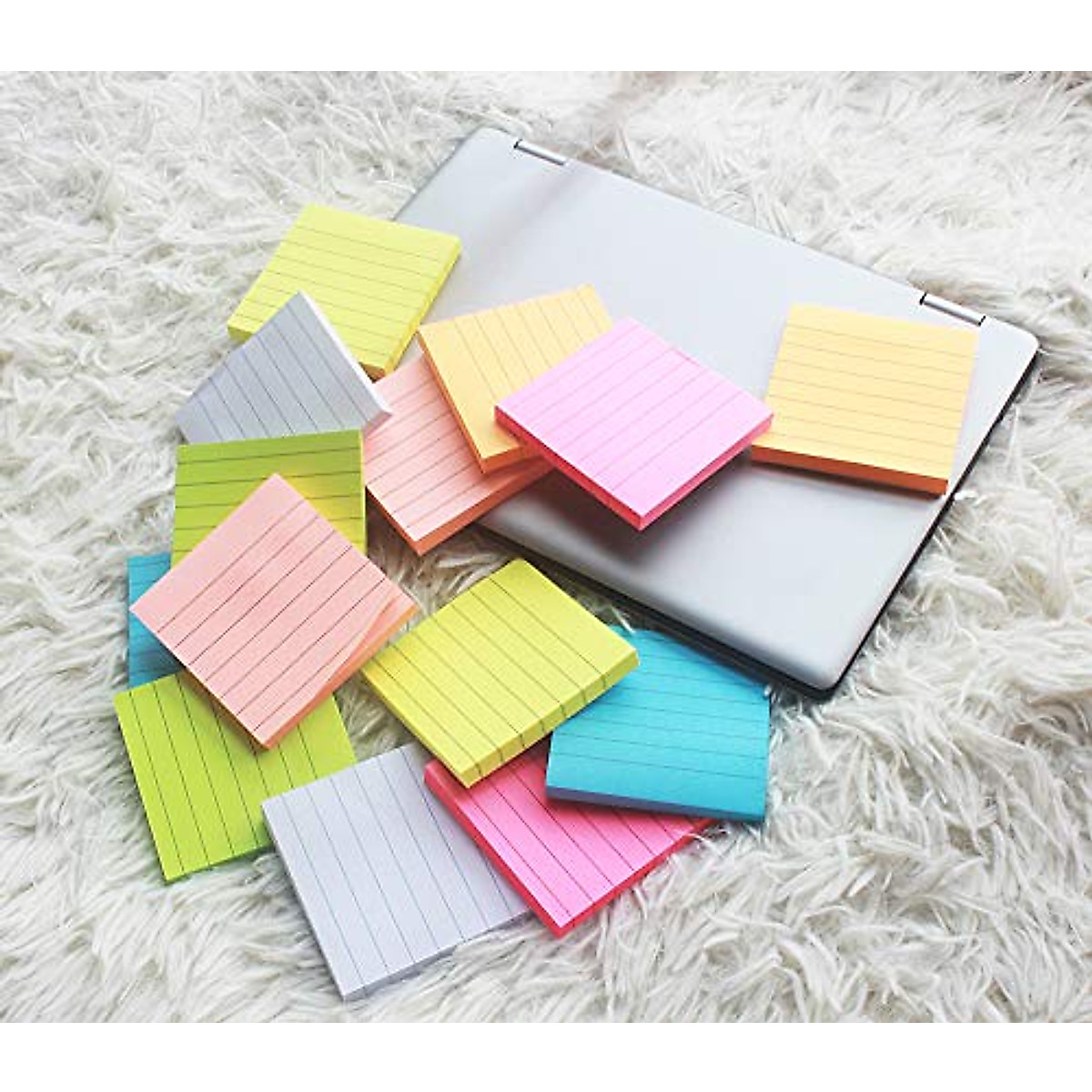 Sticky Note Pads 14 Pads Lined 3x3 inches Sticky Notes 7 Bright Colors Self-Stick Notes with Lines 80 Sheets/Pad Easy Post Individually Wrapped Red Pink Green White Yellow Orange Blue