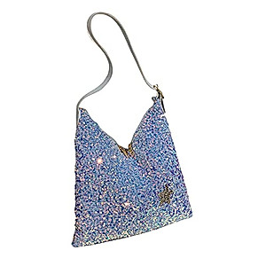 WIGUYUN Womens Mermaid Sequins Shoulder Bag Reversible Sequin Handbag Purse Sparkling Tote Shiny Hobo Bag, Blue