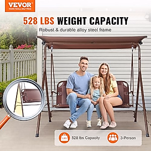 VEVOR 3-Seat Patio Swing Chair, Outdoor Patio Swing with Adjustable Canopy
