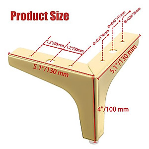 MILDWOO Metal Furniture Legs 4 Inch, 8 PCS Triangle Furniture Feet Modern Style Furniture Sofa Legs, Heavy Duty Replacement Gold Legs for Cabinet, Cupboard, Table, Sofa, Couch Chair