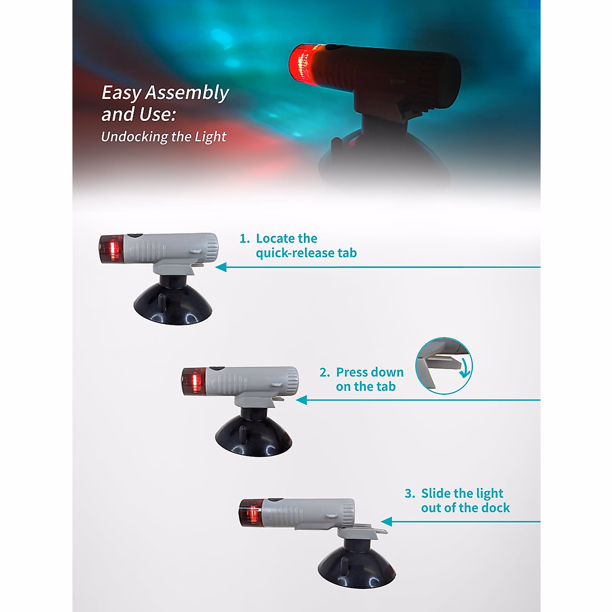 Pactrade Marine Boat Navigation Lights - Battery Powered Portable LED Red Green Bow Light (Suction Cup Mount) | Battery Operated Boat Lights, Kayak Lights for Night Kayaking