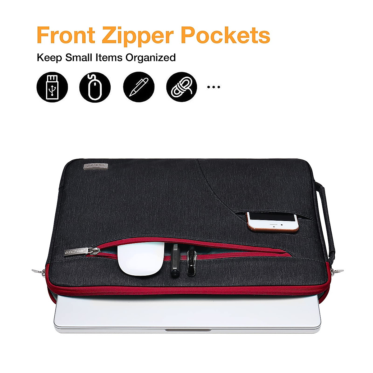 MOSISO Laptop Shoulder Bag Compatible with MacBook Air/Pro, 13-13.3 inch Notebook, Compatible with MacBook Pro 14 inch M3 M2 M1 2023-2021,Polyester Briefcase Sleeve with Front Arc Pocket, Red