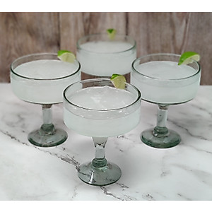 Dos Sueños Mexican Hand Blown Glass – Set of 4 Natural Clear Hand Blown Margarita Glasses (16 oz)