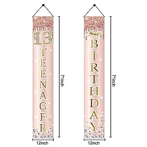 13th Birthday Decorations Door Banner for Girls, Pink Rose Gold 13 Teenager Happy Birthday Sign Party Supplies, Sweet Thirteen Year Old Birthday Backdrop Porch Décor