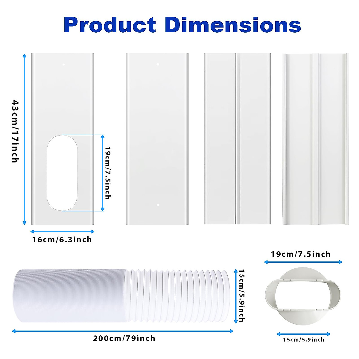 Estoder Portable AC Window Vent Kit with 5.9 Inch Exhaust Hose (78.7Inch Length), Adjustable Window Seal for Portable Air Conditioner, Universal 3x21.7” AC Seal Plate with Coupler for Sliding Windows